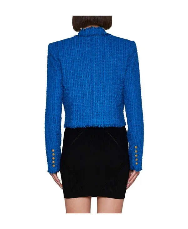 Balmain Double-breasted Cropped Jacket - Blue