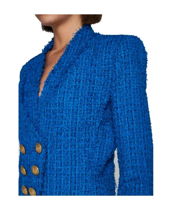 Balmain Double-breasted Cropped Jacket - Blue