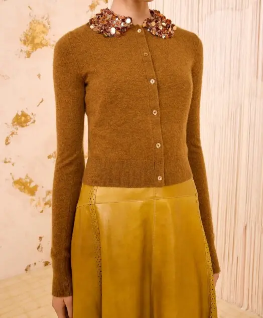 Ulla Johnson Margaux Embroidered Cashmere Cardigan - Brown