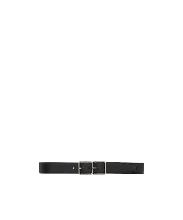 Saint Laurent Double Frame Belt In Lacquered Leather - Black