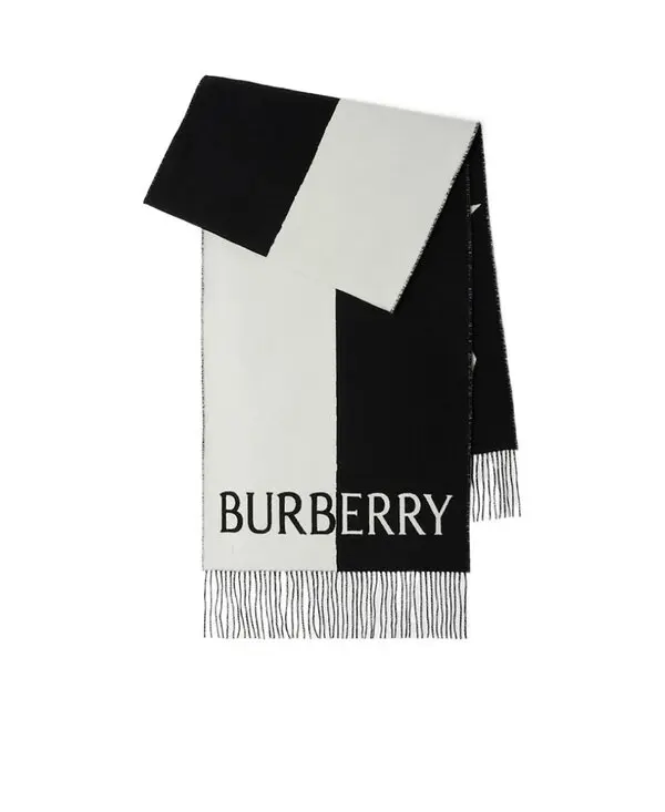 Burberry Equestrian Knight Wool-cashemere Scarf - White