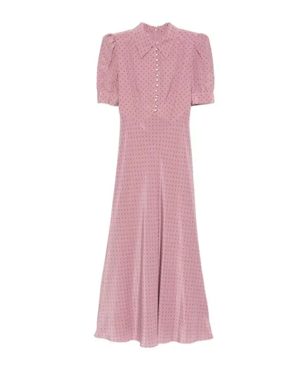 Alessandra Rich Polka Dot Satin Midi Dress
