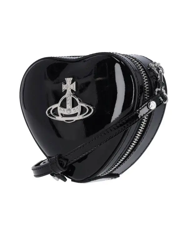VIVIENNE WESTWOOD Heart Shoulder Bag With Metal Orb Logo - Black