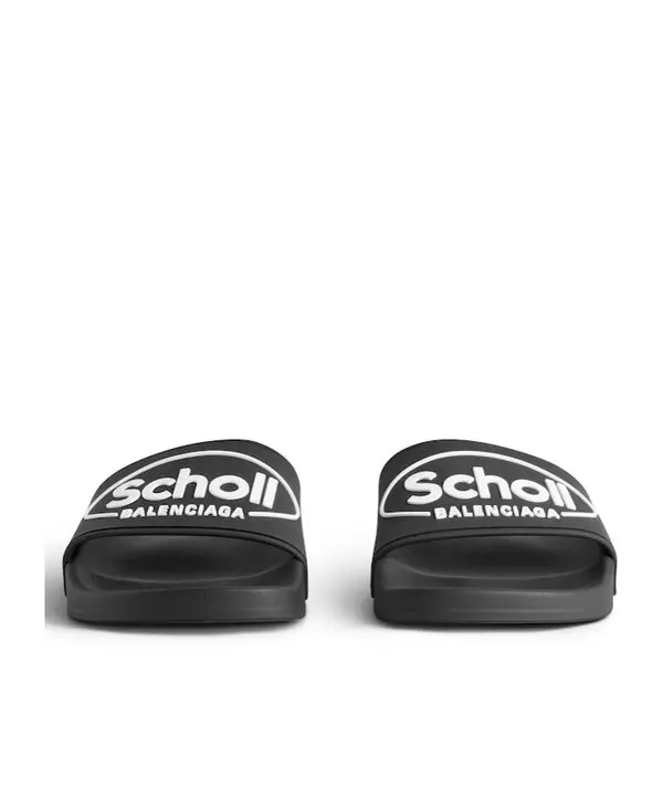 Balenciaga X Scholl Pool Slides With Dual Branding - Black/white