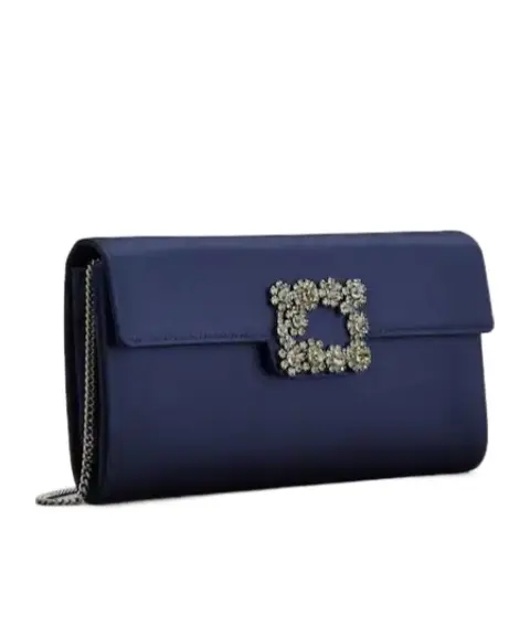 ROGER VIVIER Efflorescence Clutch In Satin - Blue