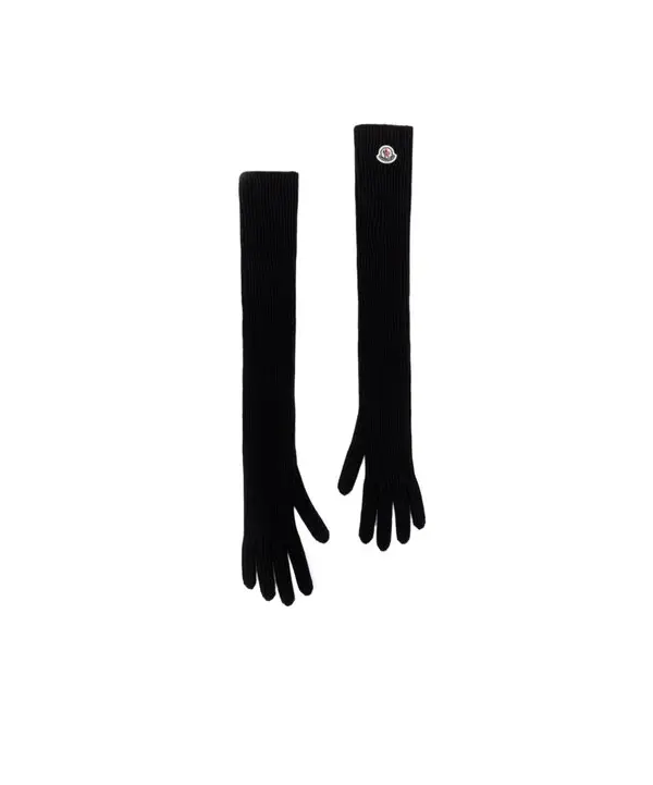 Moncler Logo Patch Knitted Gloves - Black