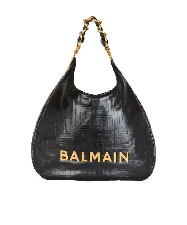 Balmain 1945 Soft Hobo Crinkled Tote Bag - Black