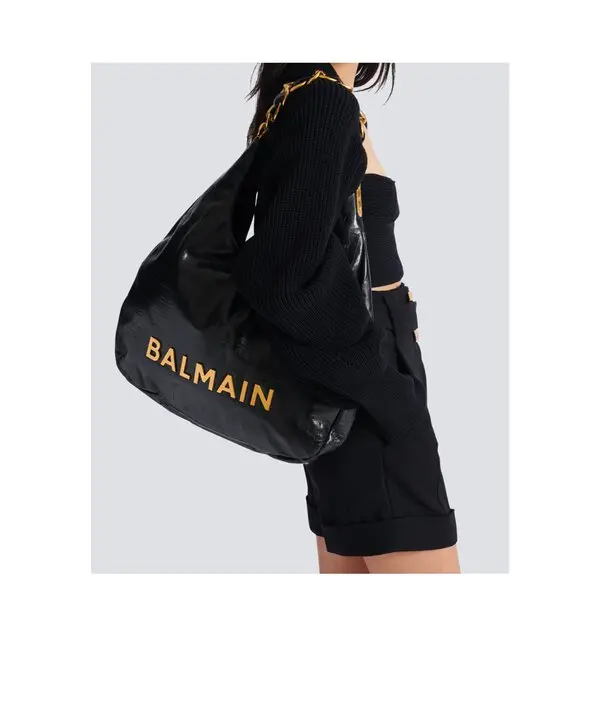 Balmain 1945 Soft Hobo Crinkled Tote Bag