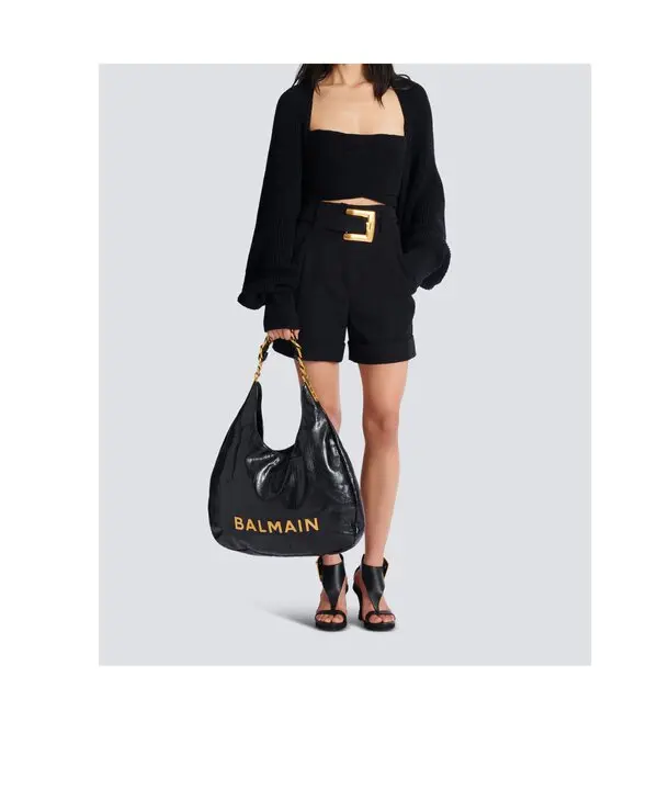 Balmain 1945 Soft Hobo Crinkled Tote Bag