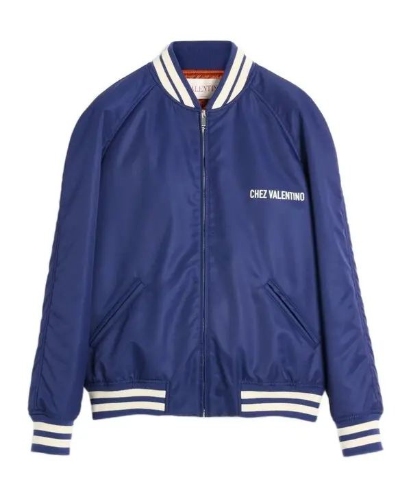 Valentino Garavani Logo Printed Zip-up Jacket - Blue