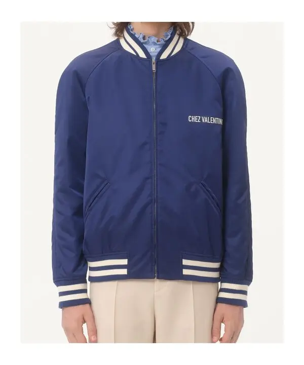 Valentino Garavani Logo Printed Zip-up Jacket - Blue