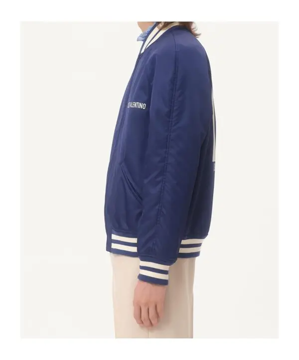 Valentino Garavani Logo Printed Zip-up Jacket - Blue