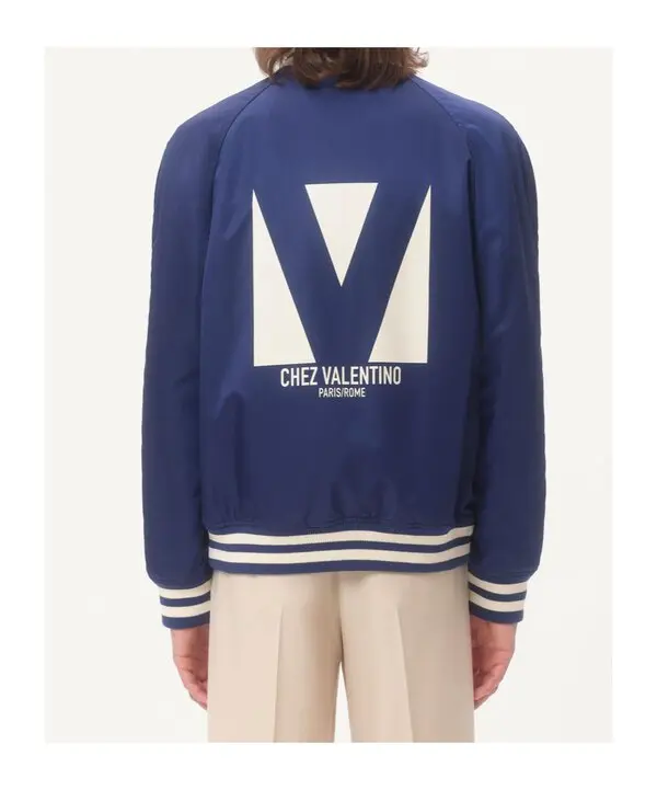 Valentino Garavani Logo Printed Zip-up Jacket - Blue