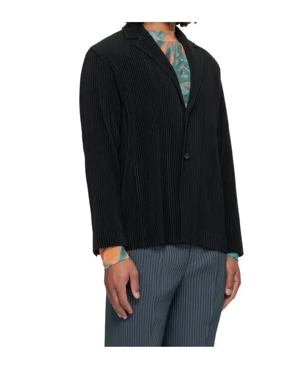 Issey Miyake Homme Plissé Single Breasted Pleated Jacket - Black