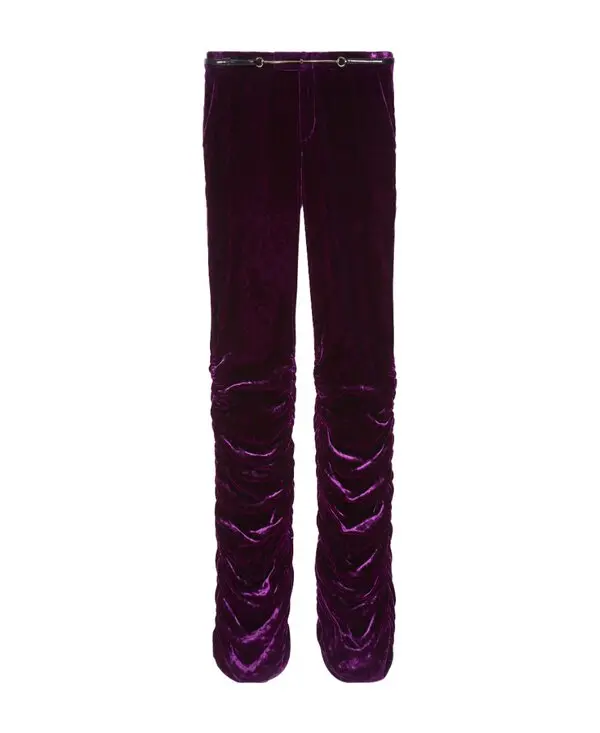 Gucci Horsebit Belted Velvet Pants - Purple