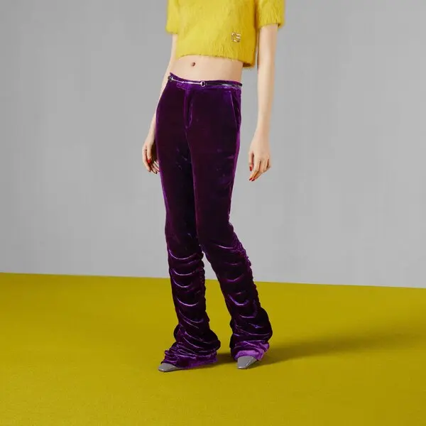 Gucci Horsebit Belted Velvet Pants - Purple