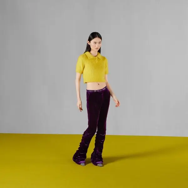 Gucci Horsebit Belted Velvet Pants - Purple