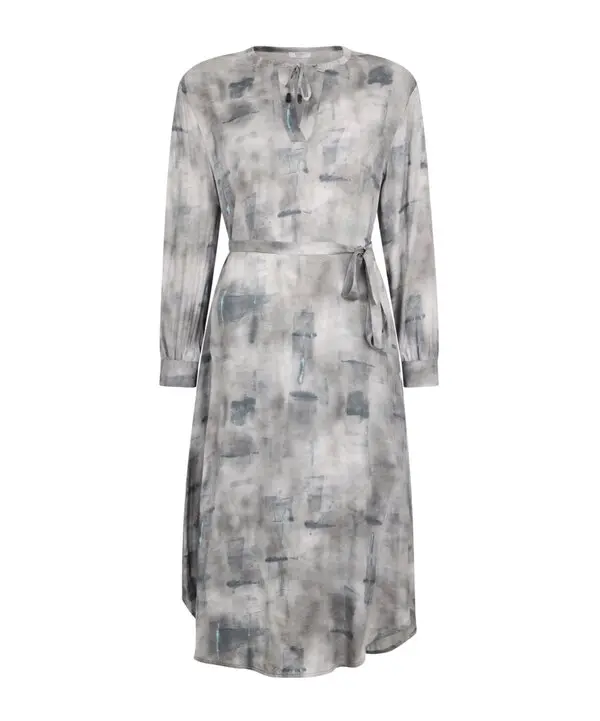 Peserico Abstract-printed Belted Midi Dress - Gray