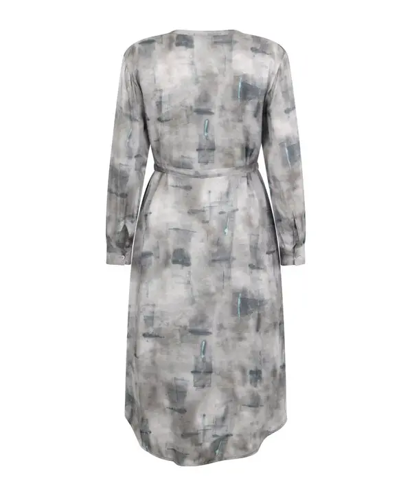 Peserico Abstract-printed Belted Midi Dress - Gray