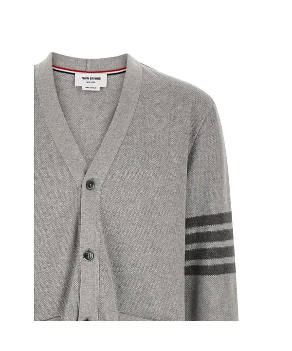 Thom Browne Bar Honeycomb Knit Cardigan - Gray