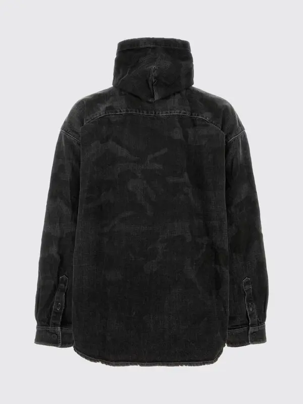 Balenciaga Hooded Denim Shirt Jacket With Distressed Wash