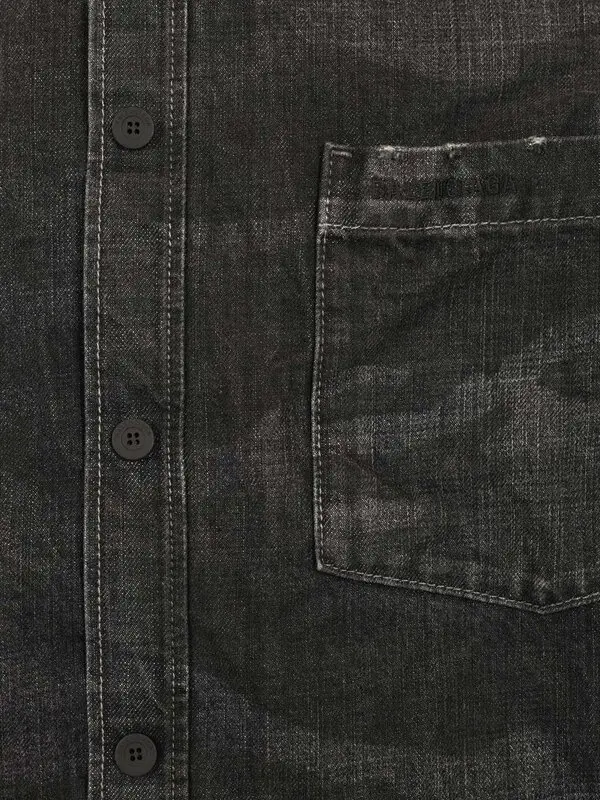 Balenciaga Hooded Denim Shirt Jacket With Distressed Wash - Black