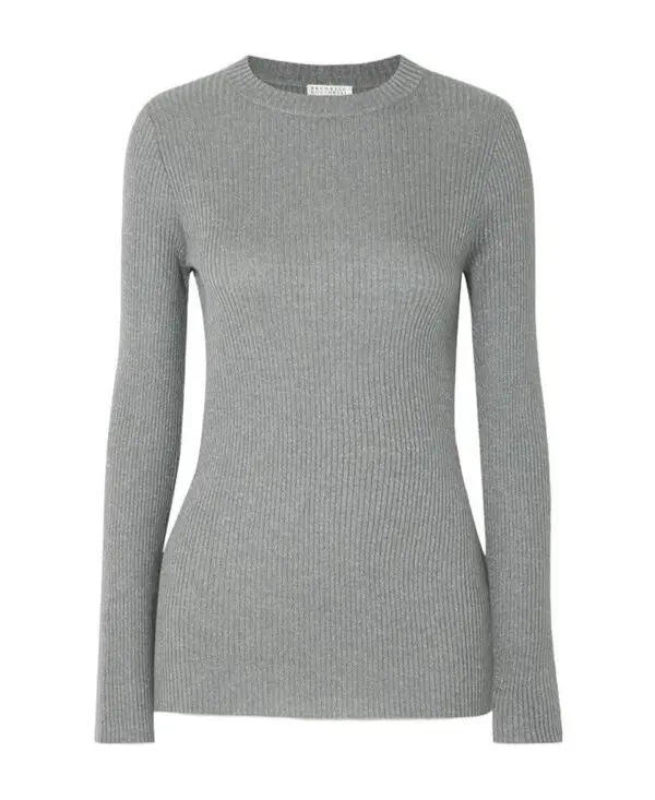 Brunello Cucinelli Ribbed Metallic Pullover