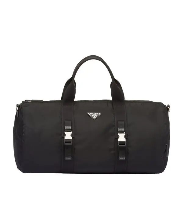 Prada Logo Plaque Zip-up Duffle Bag - Black