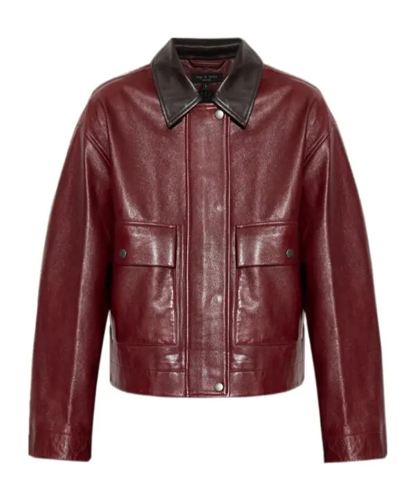 RAG  BONE Rag & Bone Leather Jacket With Lapel Collar