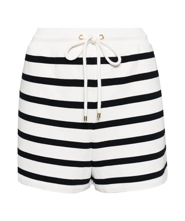 FRAME Striped Cotton Blend Drawstring Shorts - White/navy Blue