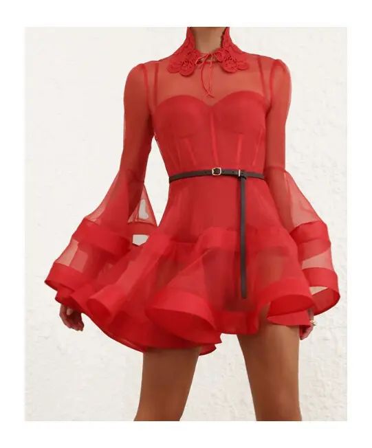 Zimmermann Rebellion Lantern Lace-collar Layered Mini Dress