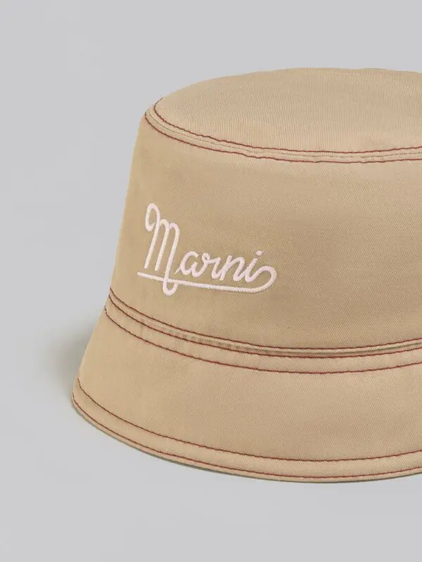 Marni Beige Linen And Cotton Bucket Hat With Embroidery - Nude