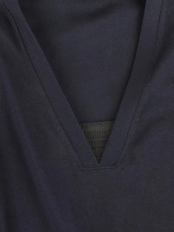 Brunello Cucinelli Ribbed Hem V-neck Sleeveless Top - Black