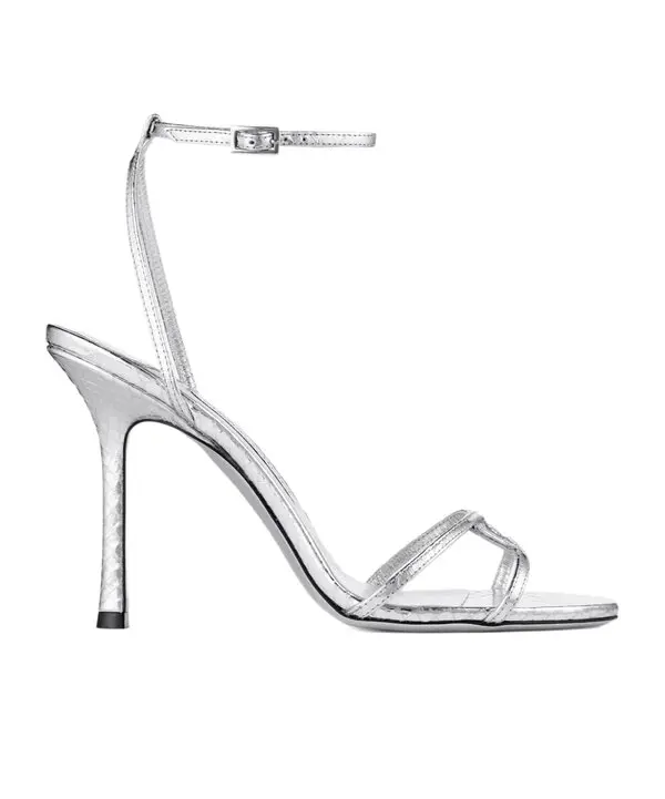 JIMMY CHOO Leo Ankle Strap Stiletto Sandals - Silver