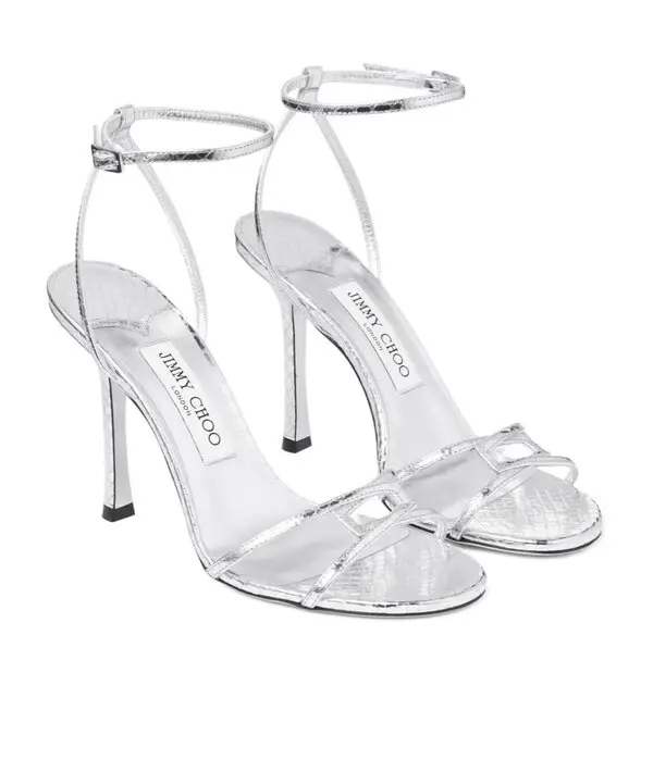 JIMMY CHOO Leo Ankle Strap Stiletto Sandals - Silver