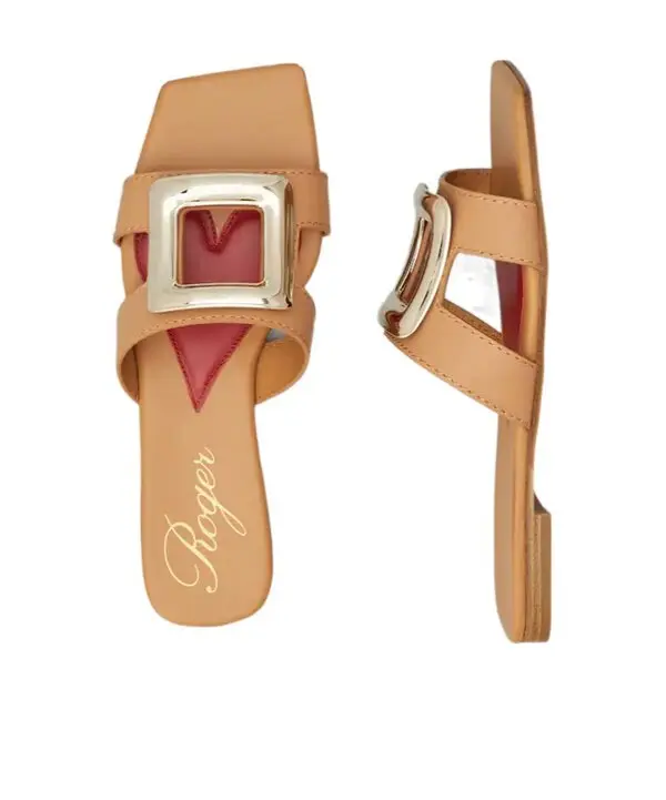 ROGER VIVIER Logo Engraved Square Toe Sandals