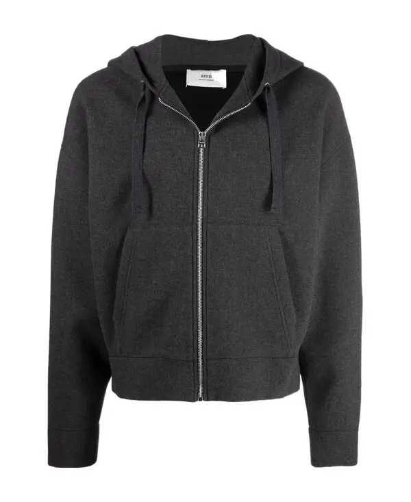 Ami Drop-shoulder Zip-fastening Hoodie - Black