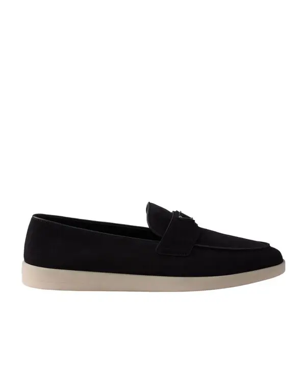 Prada Logo Plaque Almond Toe Loafers - Black