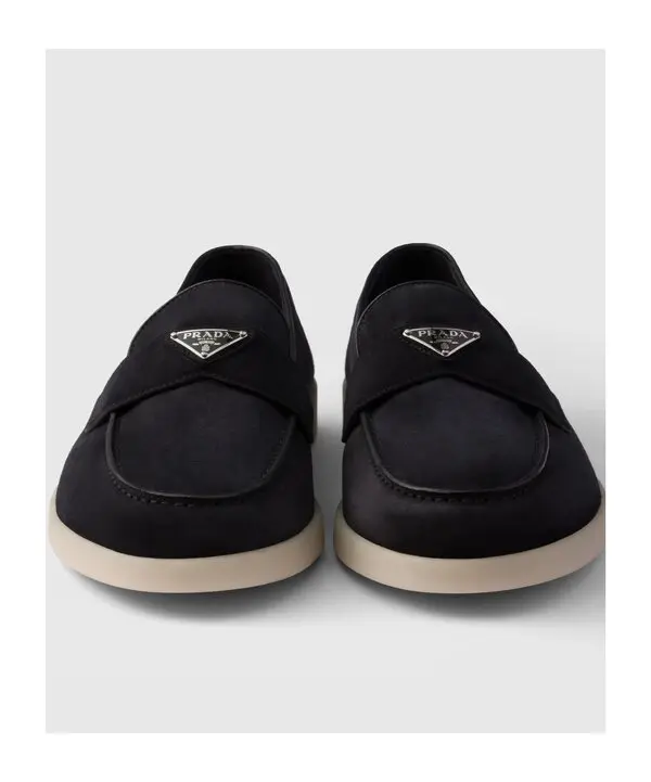 Prada Logo Plaque Almond Toe Loafers - Black