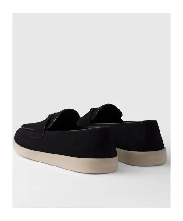 Prada Logo Plaque Almond Toe Loafers - Black