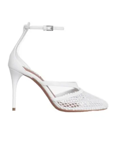 Alaïa Fishnet Leather Sandals With Ankle Strap