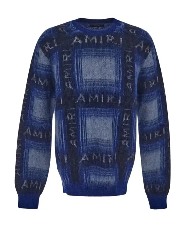Amiri Logo Plaid Knit Jumper - Blue