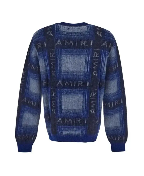 Amiri Logo Plaid Knit Jumper - Blue