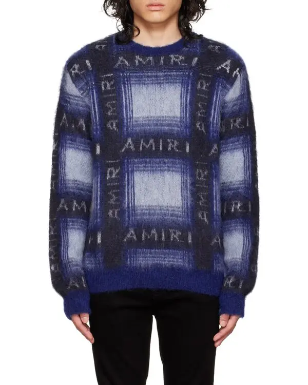 Amiri Logo Plaid Knit Jumper - Blue