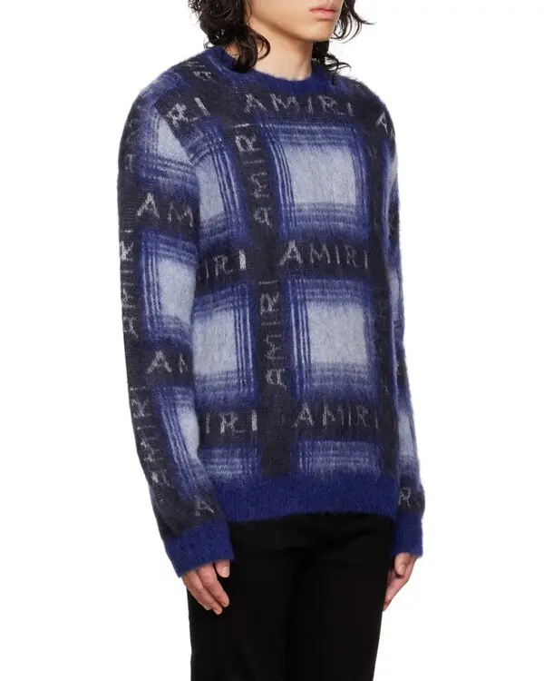 Amiri Logo Plaid Knit Jumper - Blue