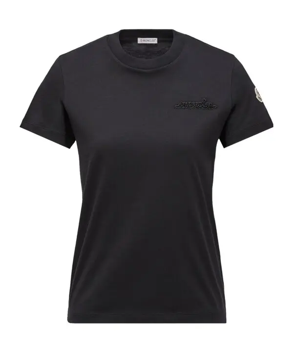 Moncler Logo Embroidered Crewneck T-shirt - Black