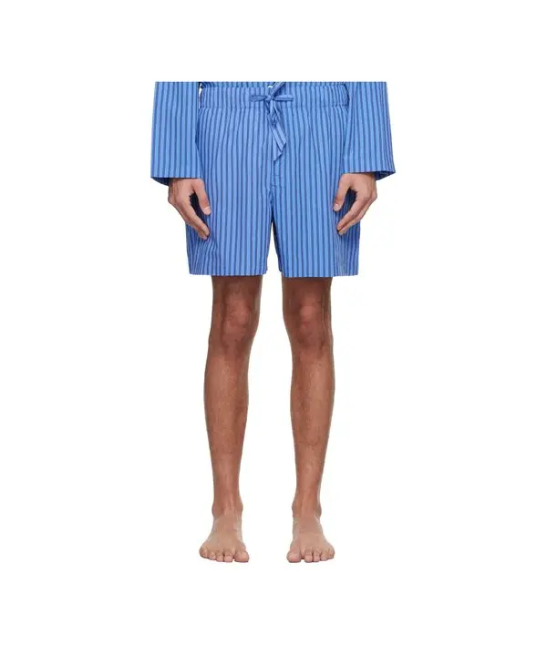 TEKLA Striped Drawstring Pajama Shorts - Blue