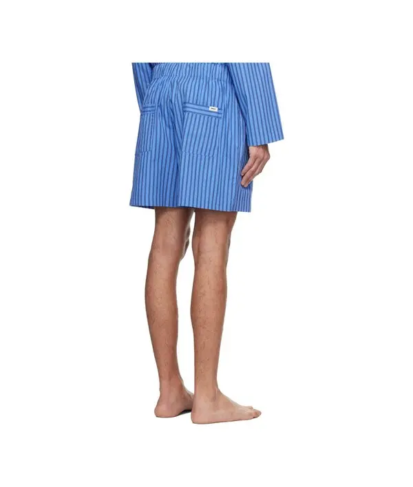 TEKLA Striped Drawstring Pajama Shorts - Blue