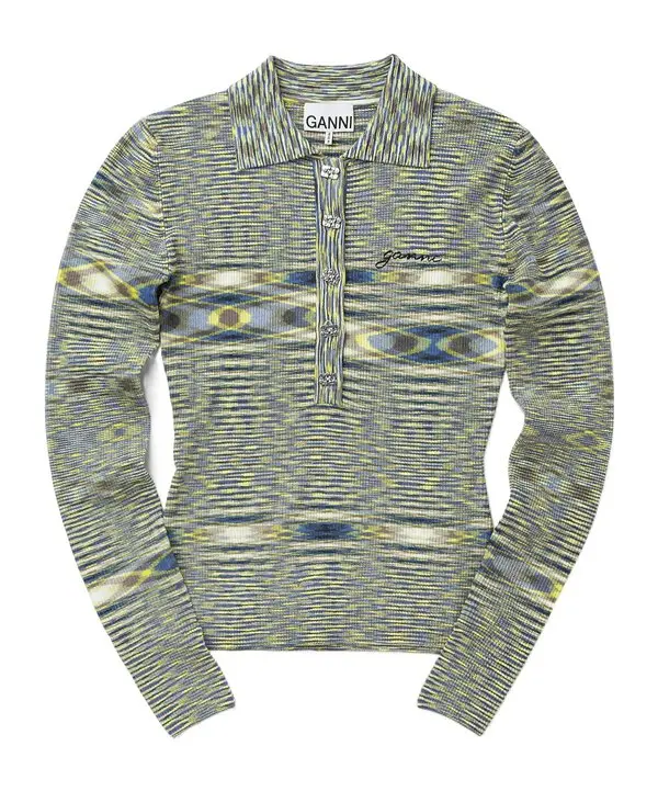 GANNI Spacedyed Knit Polo Top