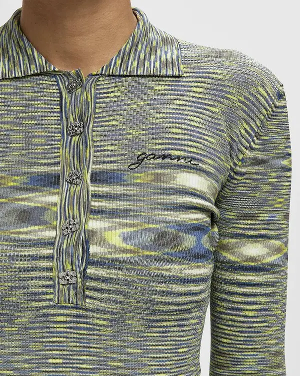 GANNI Spacedyed Knit Polo Top